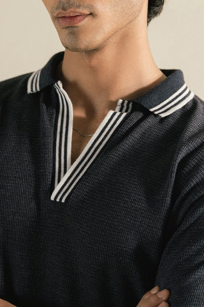 BLUE TEXTURED POLO SHIRT – Republic by Omar Farooq